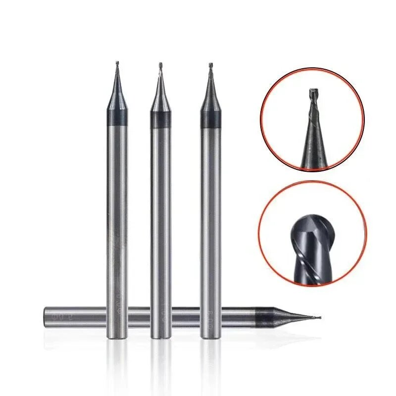 HRC55 HRC60 2-зубая концевая фреза 0,1-0,9 мм 4 мм Фреза с хвостовиком Карбид вольфрама Фреза с ЧПУ Мини-фреза с покрытием TiCN HRC62 Steel, Ball R0.15X4DX50L