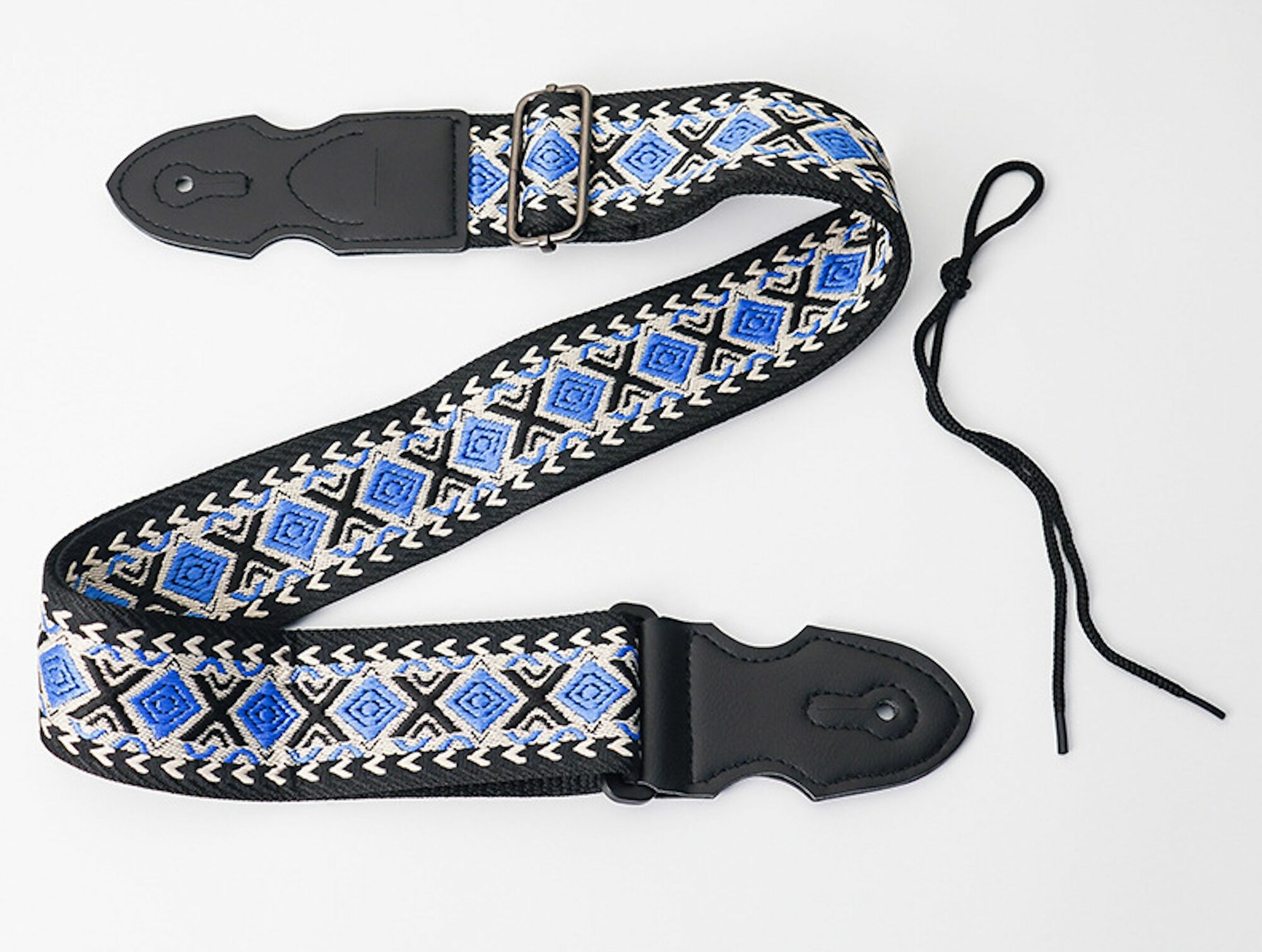 Ремень для акустической и классической гитары с этническим рисунком. Хлопок. 150 см. Голубой ромб