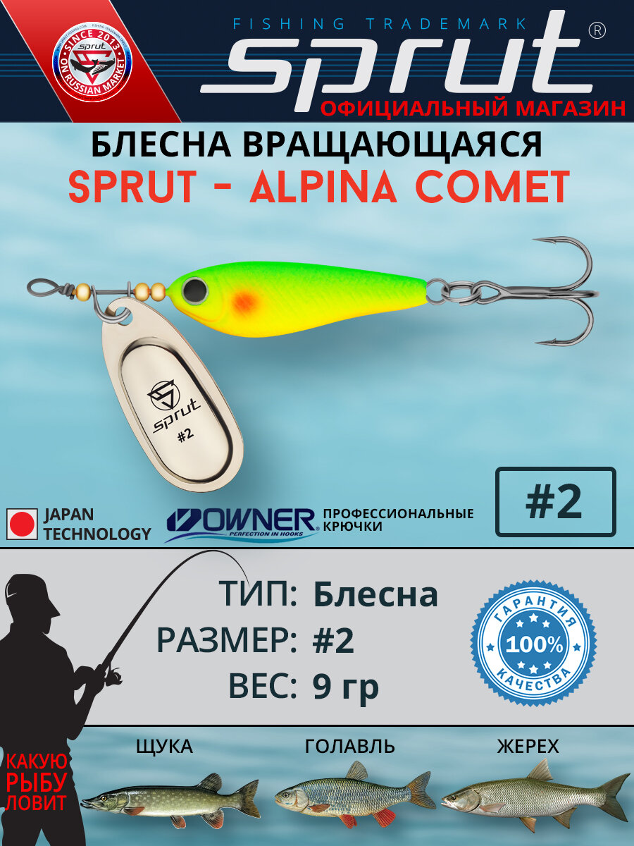Блесна Вращающаяся Sprut Alpina Comet SR #2 (85mm/9g/LGR-S)