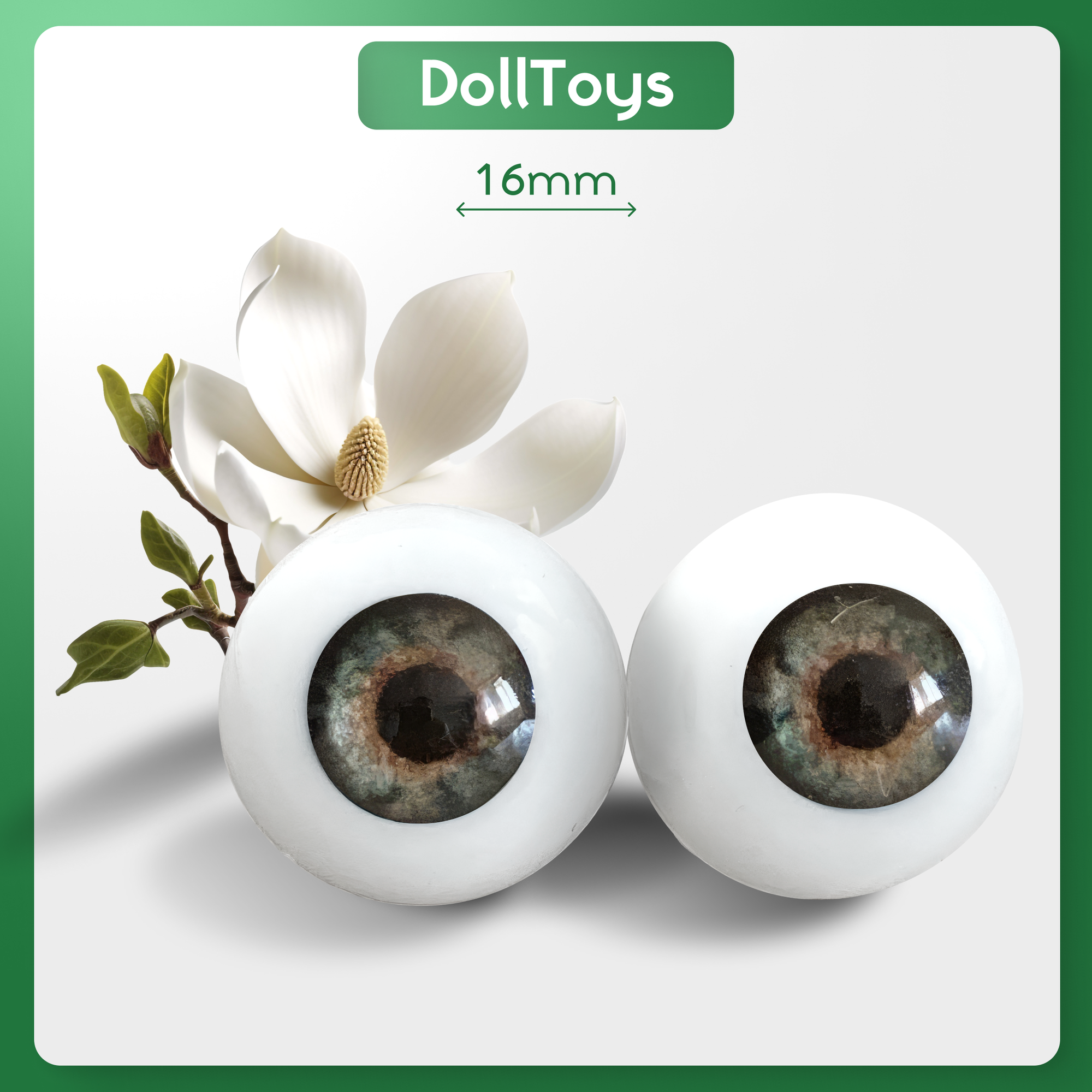 Глаза акриловые для кукол и игрушек круглые 16 мм, цвет серо-зеленый