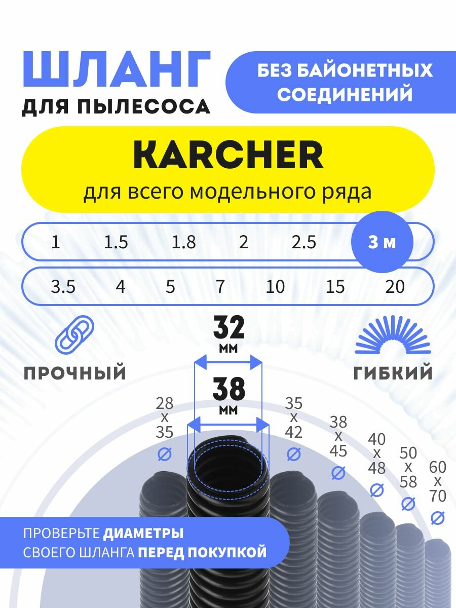 Шланг для пылесоса KARCHER 3 м универсальный