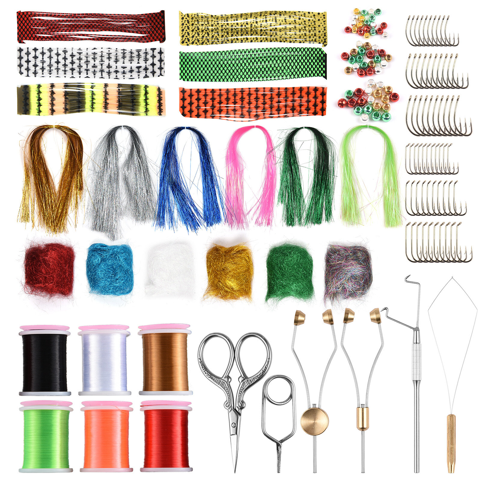 Набор из 150 инструментов и материалов для вязания мушек для начинающих рыболовов