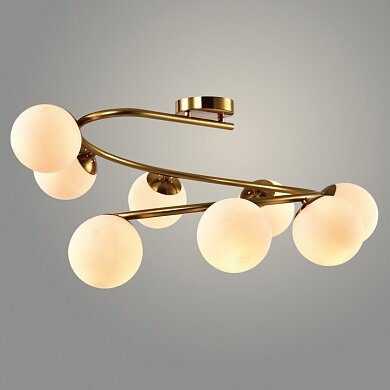 Люстра потолочная Престиж бронза с белыми матовыми плафонами на 8 ламп E14