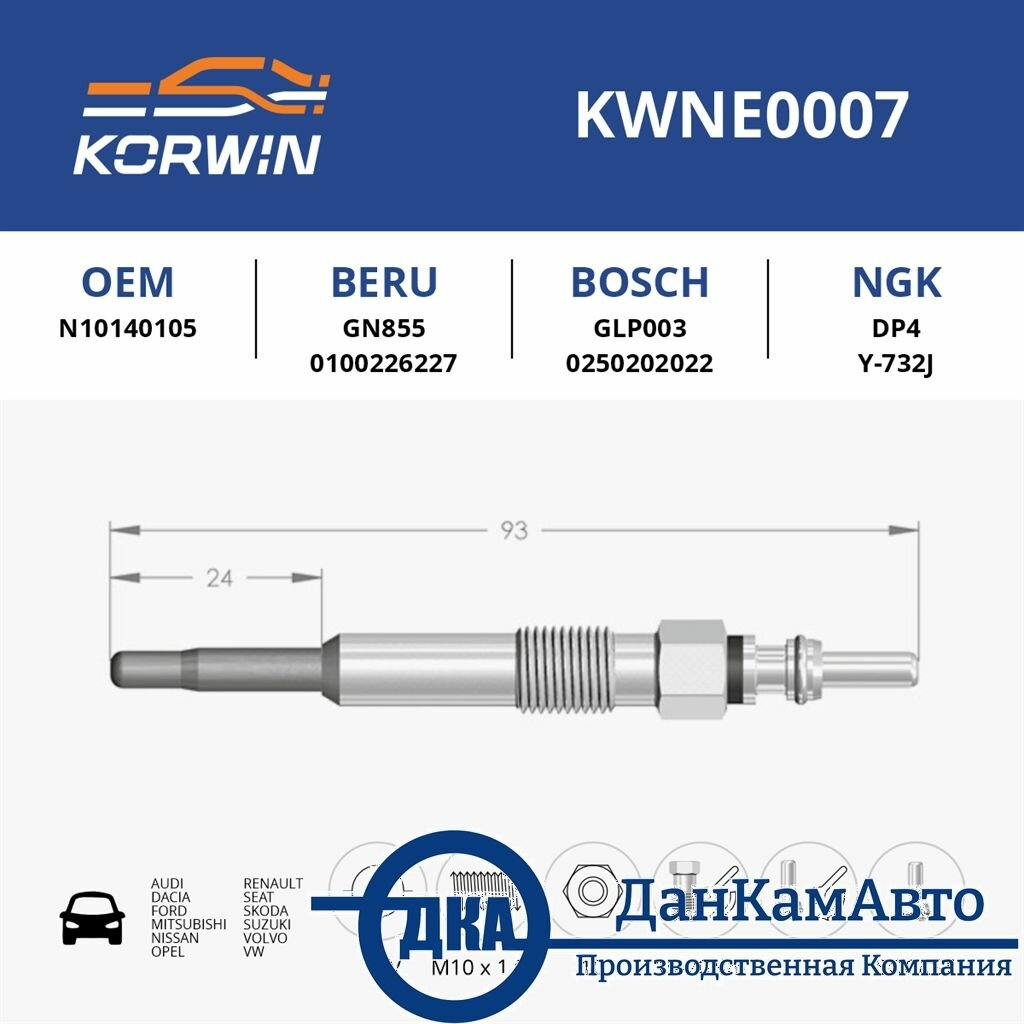 Свеча накаливания VAG Nissan Opel Renault Suzuki Volvo пр. Турция