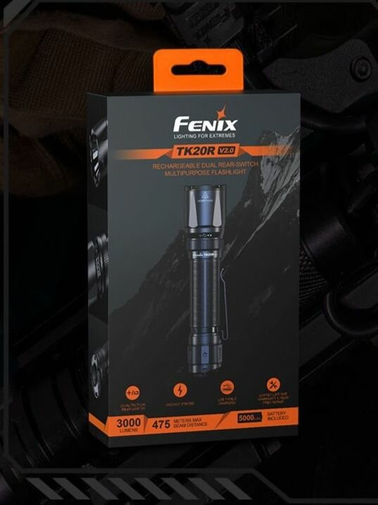 Фонарь Fenix TK20R V2.0 тактический, 3000 люмен, 475 метров, АКБ в комплекте, Type-C