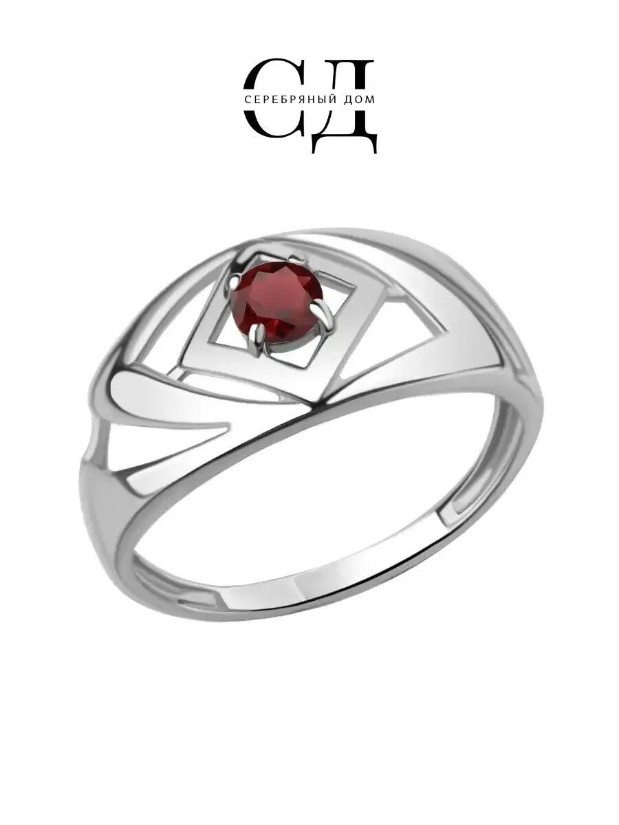 Кольцо, серебро, 925 проба, родирование, гранат