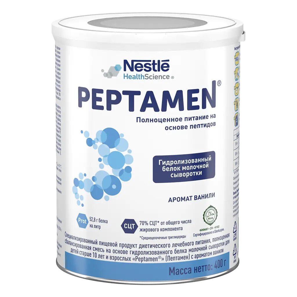 Пептамен (Peptamen) Специализированный пищевой продукт диетического лечебного питания на основе гидролизованного белка молочной к-ты аромат ванильный с 10 лет 400 г 1 шт