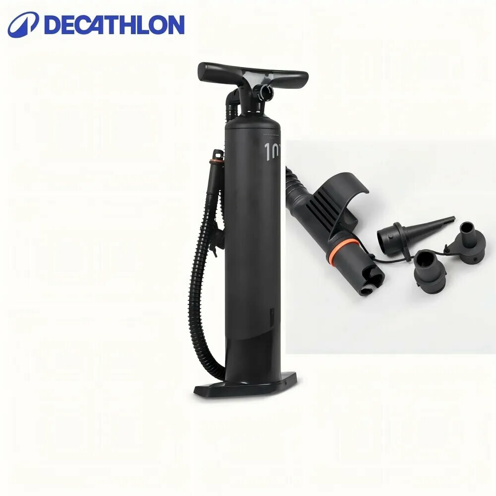 Ручной насос Quechua Ultim Comfort для кемпинга [10 PSI, 4 насадки, манометр, 3 л/цикл, эргономичная ручка]