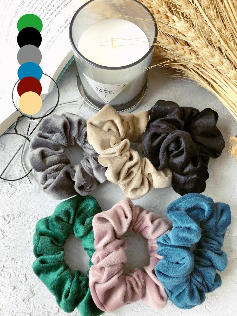 Резинки для волос-скранчи, KLV_Shop, бархатный-велюр, 10 см, набор 6 шт.