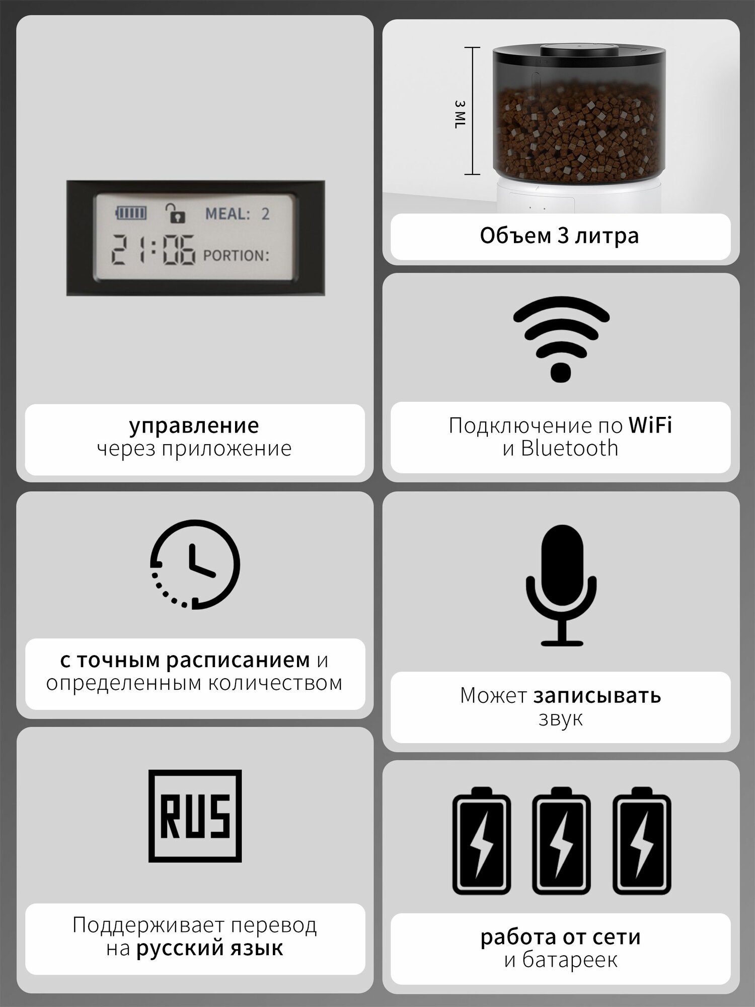 Автокормушка для кошек и собак, с Wi-Fi, кнопочное управление — фото 1