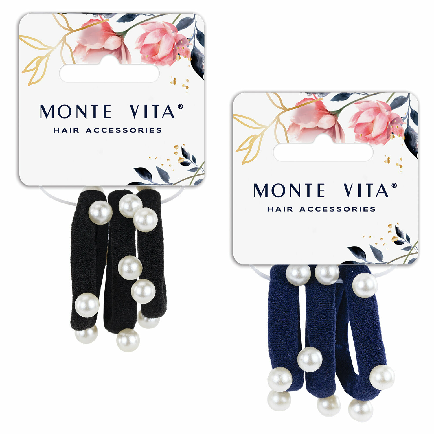 Резинки для волос набор 3 шт, мягкие, средние, с бусинами, ассорти, MONTE VITA, 457052