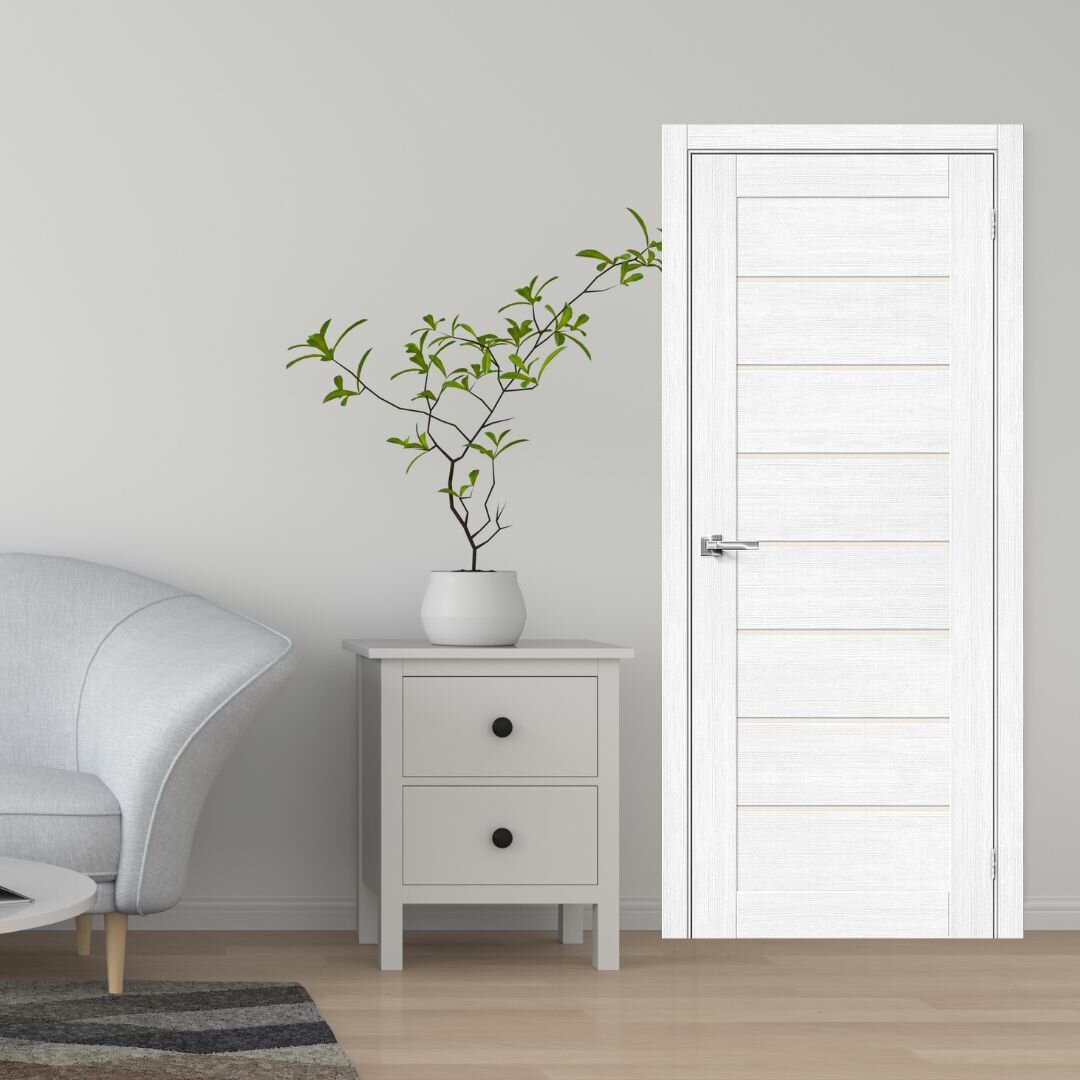 Межкомнатная дверь BV 22 Snow 600х2000 матовое стекло (комплект)