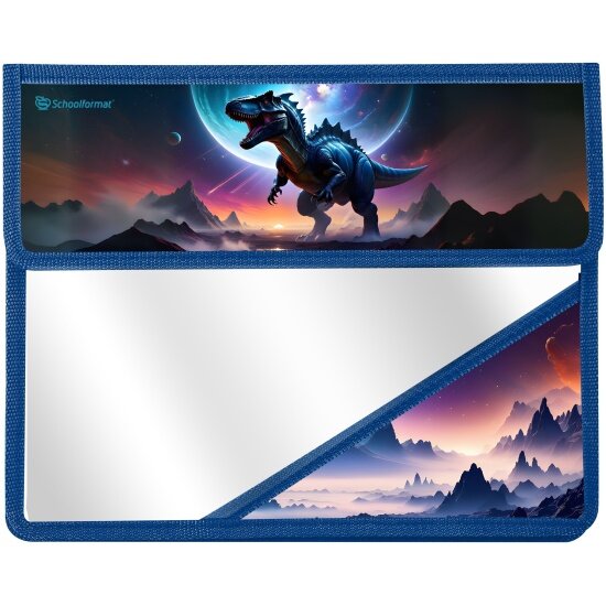 Папка для тетрадей Schoolformat 1 отд. А5 космические динозавры клапан на липучке 230х195х50 мм синий пластик, картон д/мальчиков