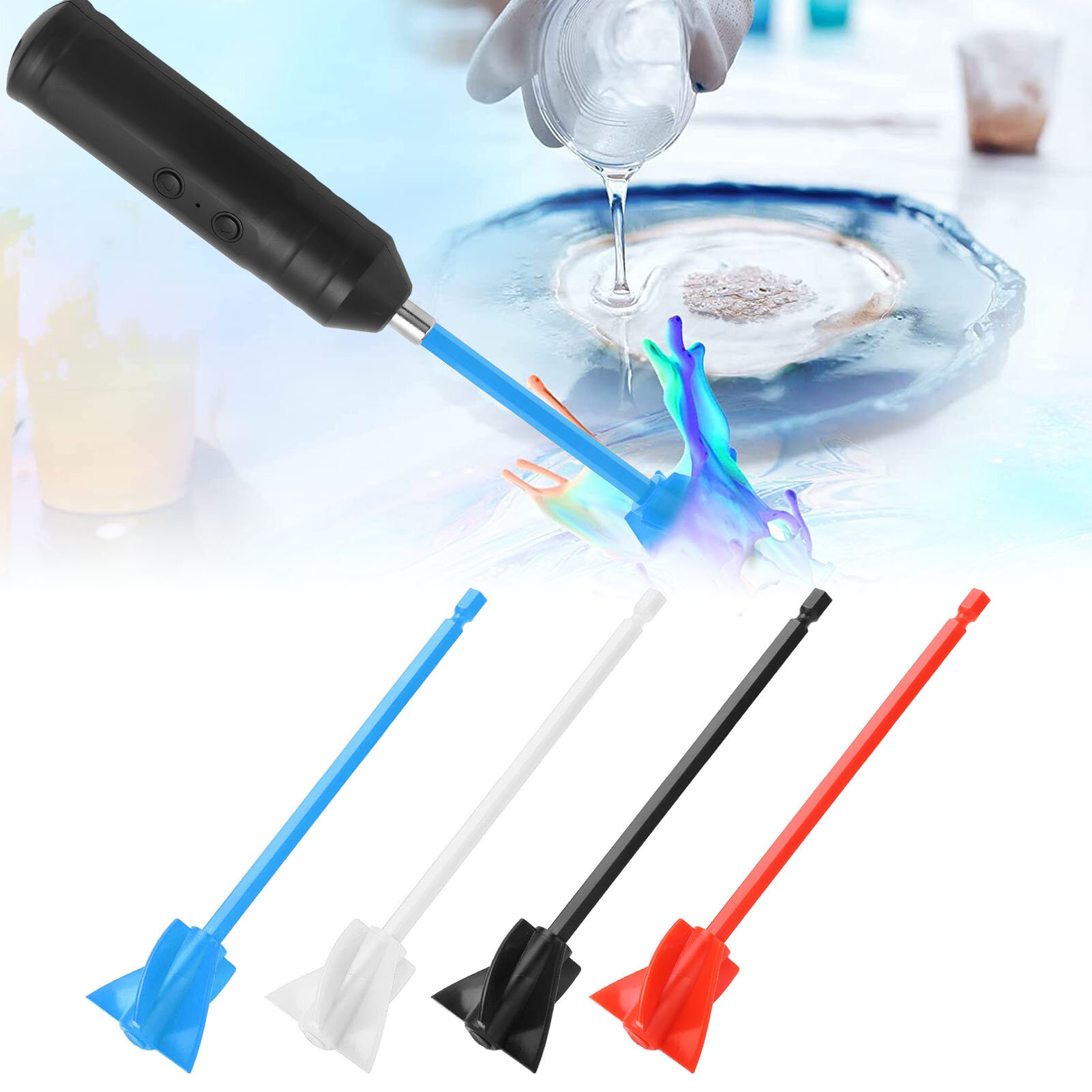 4 шт. лопатки для смешивания смолы, прочная равномерная форма для смешивания, 5 лезвий, многоразовый миксер для краски, насадка для дрели, черный, красный, белый, синий