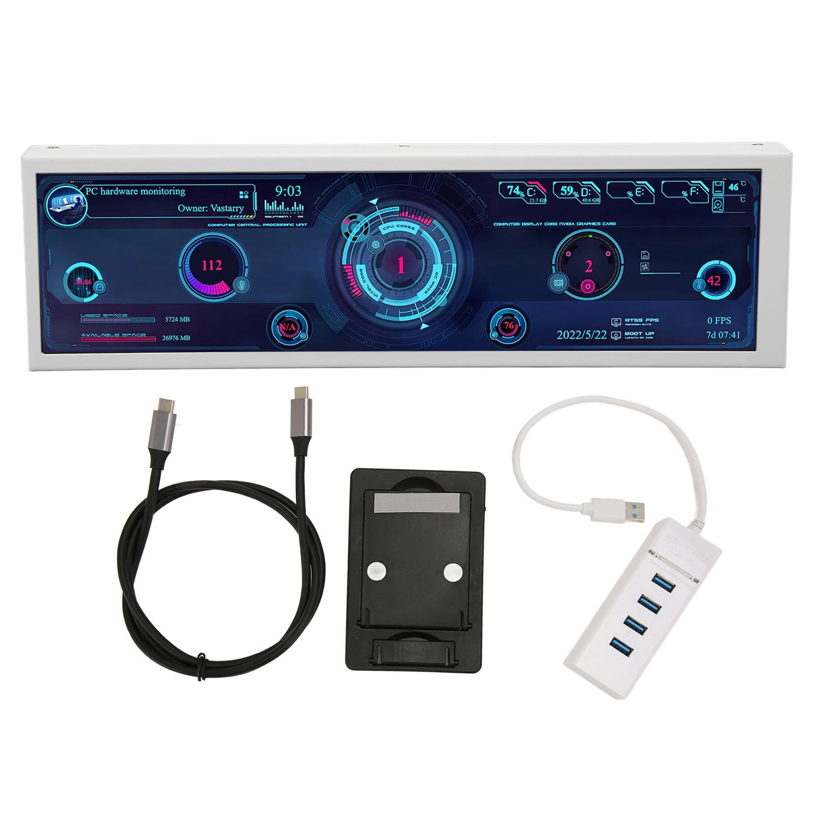 8.8in PC Temp Monitor USB C PC Панель датчика отображайте поддержку динамические темы IPS Mini Econdery Screen CPU ЦП