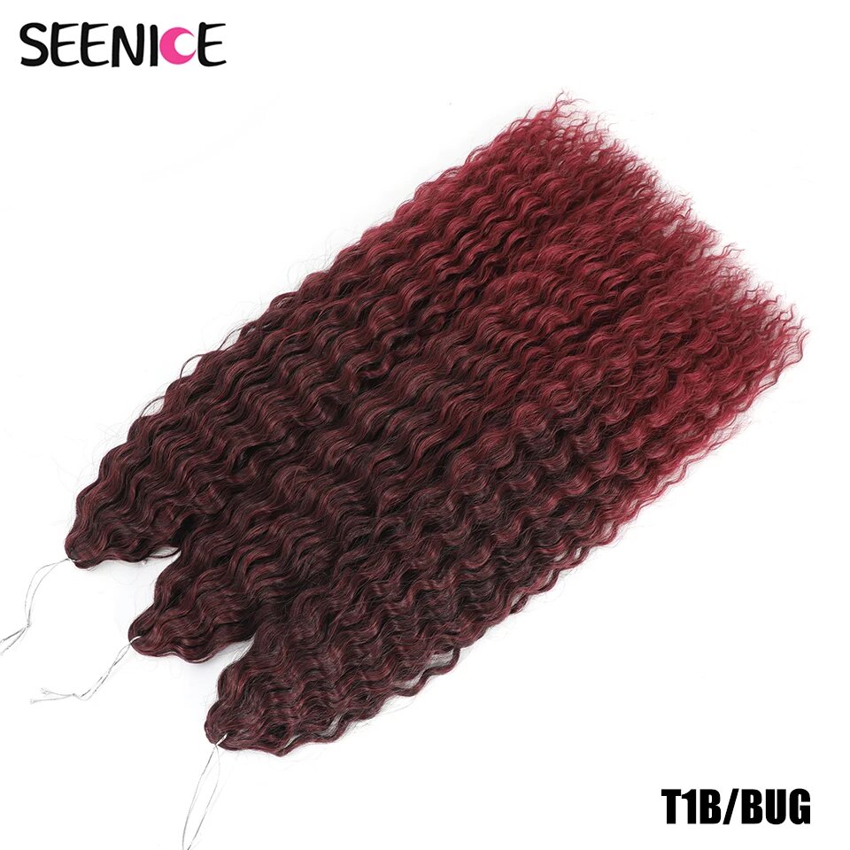 Синтетические волосы SEENICE Deep Wave Afro Curls 50 пучков 30inches-75cm, 3 шт./лот, T1B/Бордовый