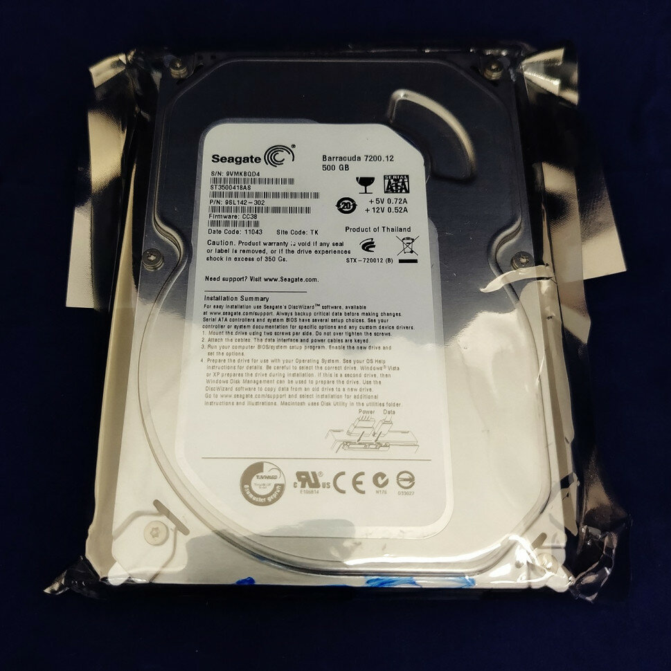 Жесткий диск Seagate ST3500418AS, 500 Гб, 16 МБ, 7200 об/мин.