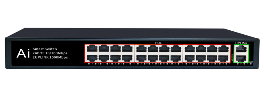 Коммутатор сетевой KAON KN-2420GB, 24 порта PoE 24*10/100Mbps + 2 Uplink 1Gb