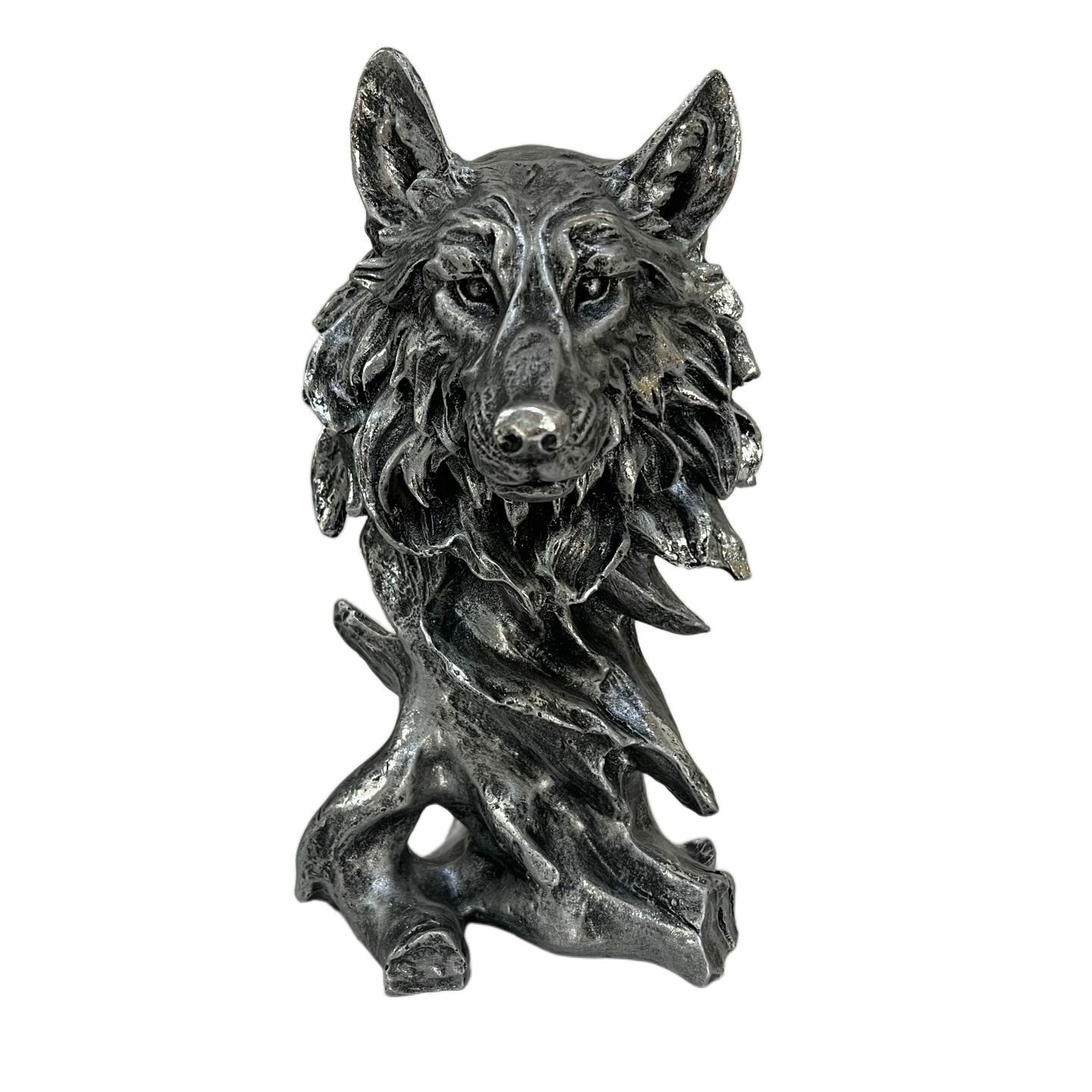 Фигурка литьевой мрамор "Бюст Волка" Н-27 L-15см Цвет: Серебро с посеребрением