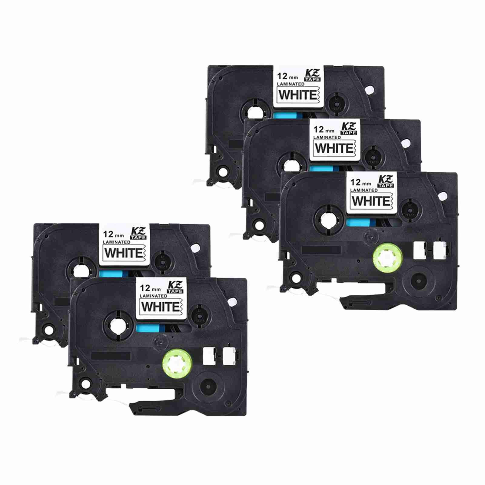 5pcs Laminated Label Tape Black on White Compatible for P-touch Printer PT-1010/PT-2100/PT-18R/PT-E200/PT-9500 12mm * 8m