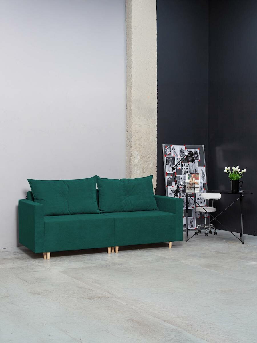 Раскладной диван кровать Пекин NEW прямой модульный, механизм еврокнижка, 213х102х85 см, зеленый