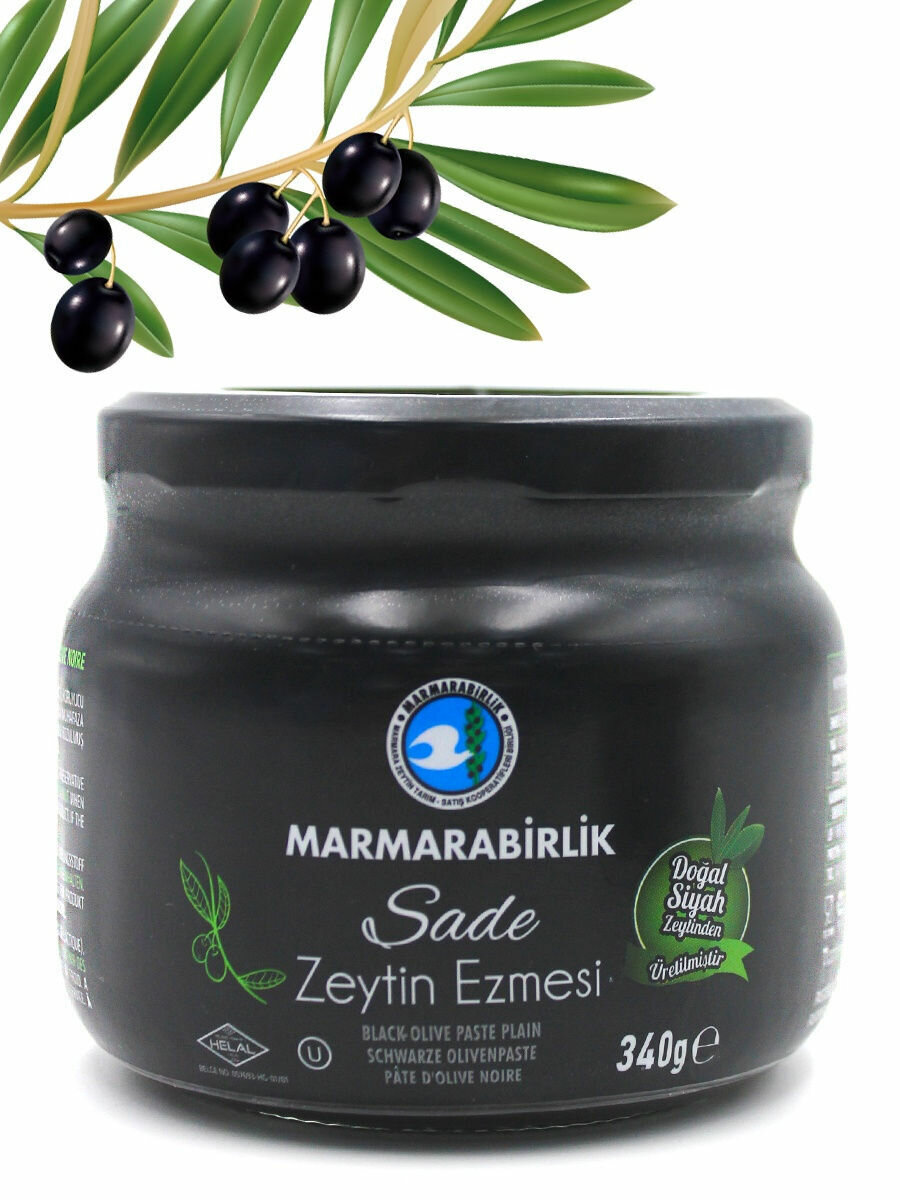 Паста из натуральных черных оливок, "Marmarabirlik", Sade Zeytin Ezmesi, 340гр. Турция