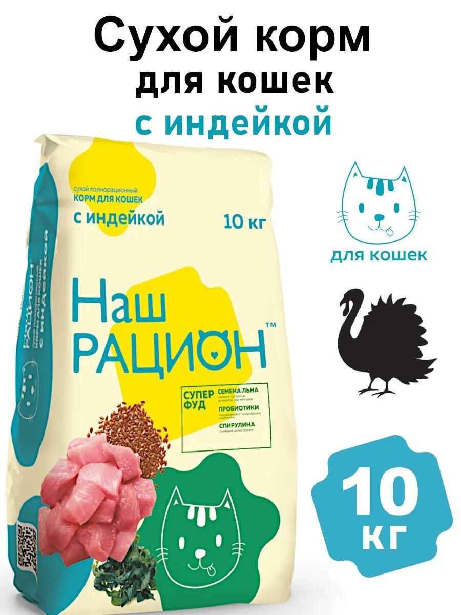 Сухой корм для кошек Наш Рацион с индейкой 10 кг