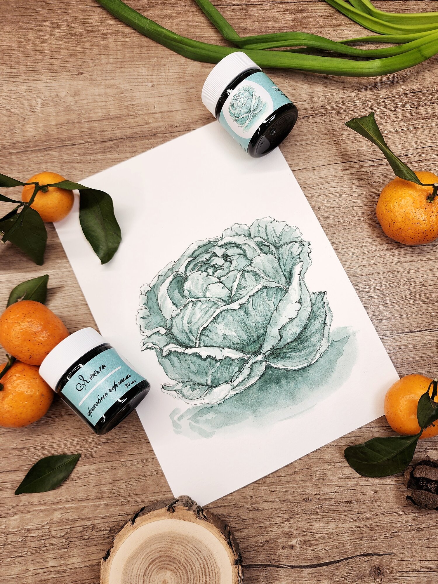 Ореховые чернила Красный Кардинал для каллиграфии и рисования Голубой ягель 30 мл.