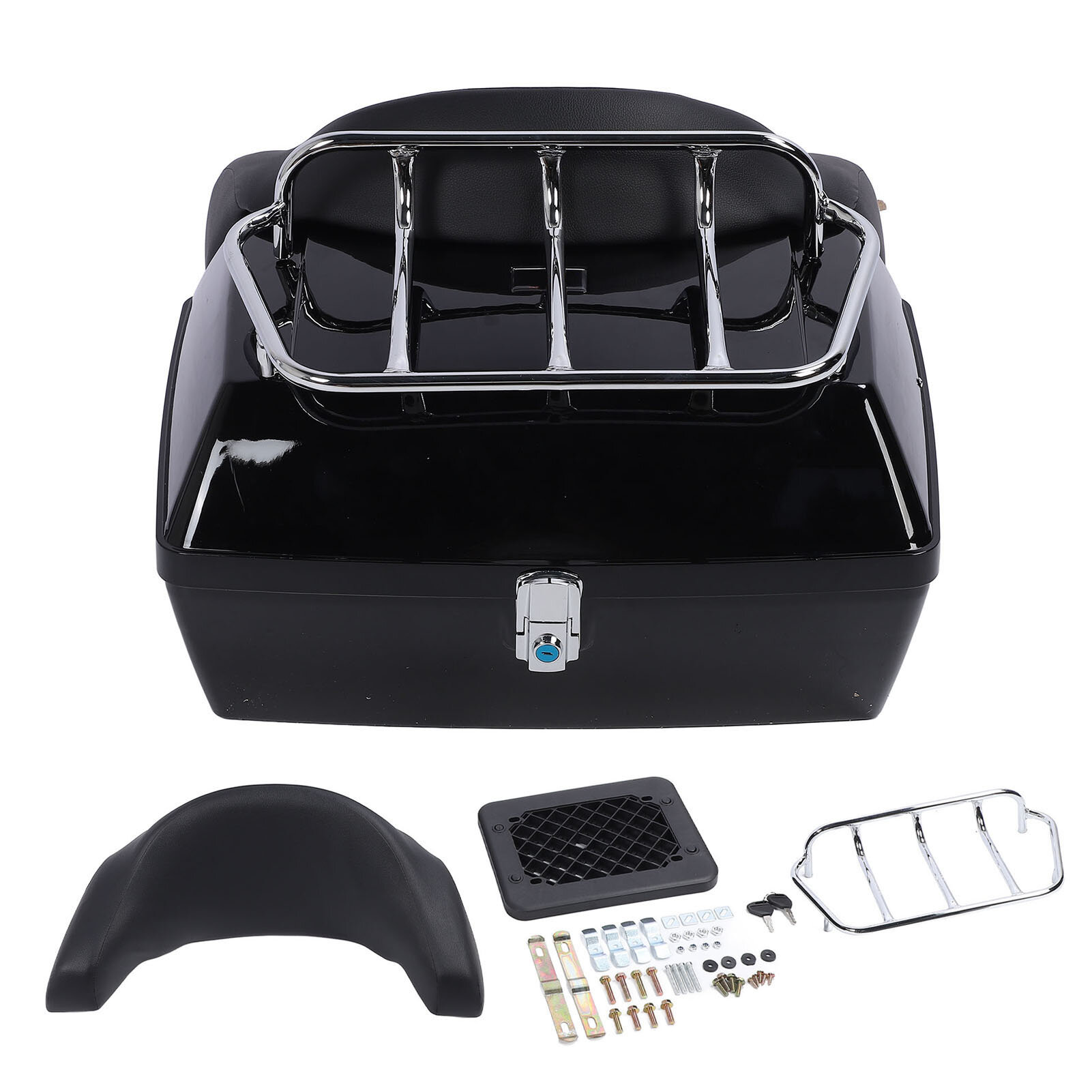 Задний кофр для мотоцикла 48 л, универсальный, водостойкий, с замком и спинкой, черный