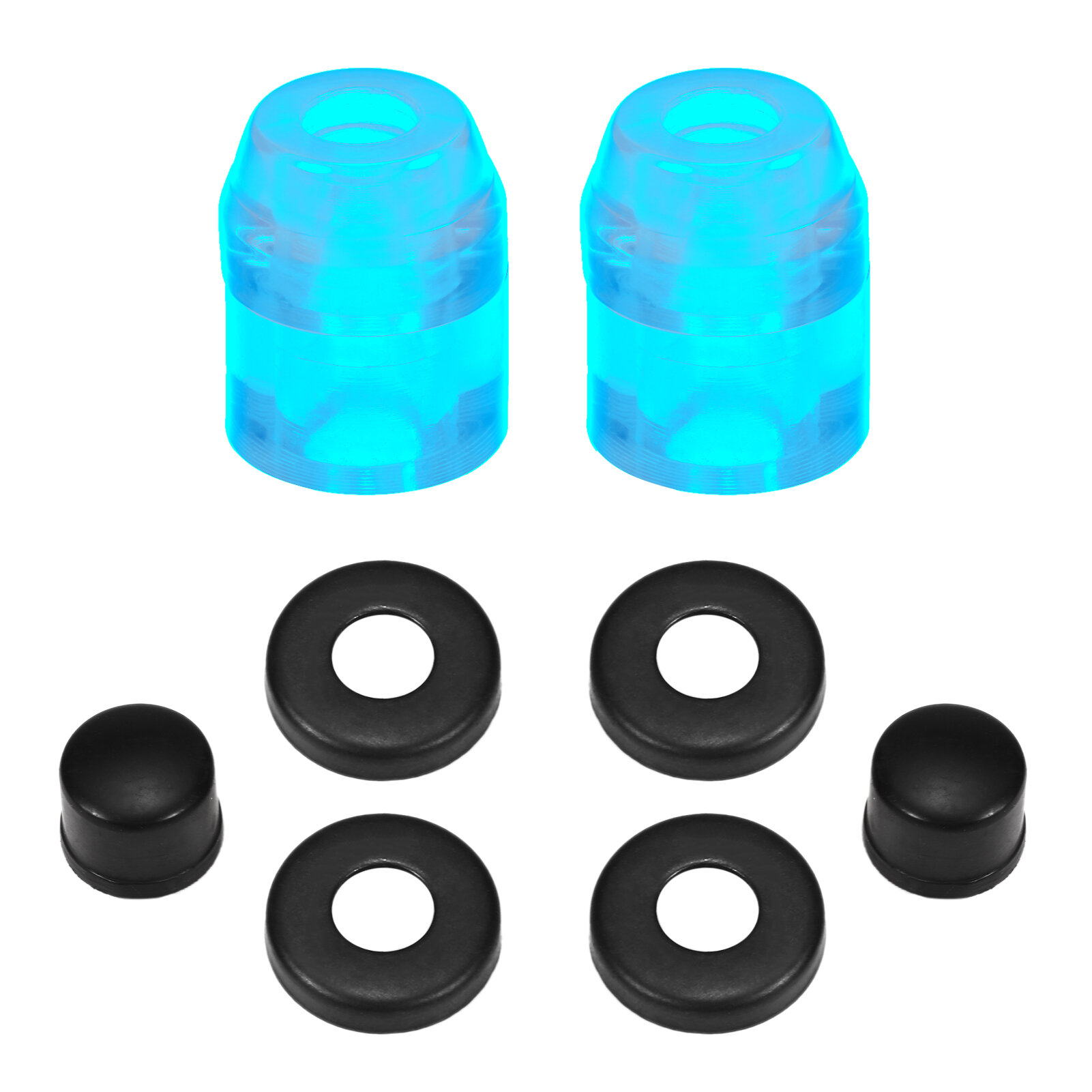 Набор для ремонта стоек лонгборда и скейтборда с втулками, шайбами и опорными вкладышами для 2 стоек, материал PU, цвета синий, черный, белый, красный, фиолетовый, желтый, зеленый, оранжевый, прозрачный красный, прозрачный синий, размер 10*10*5 см, вес