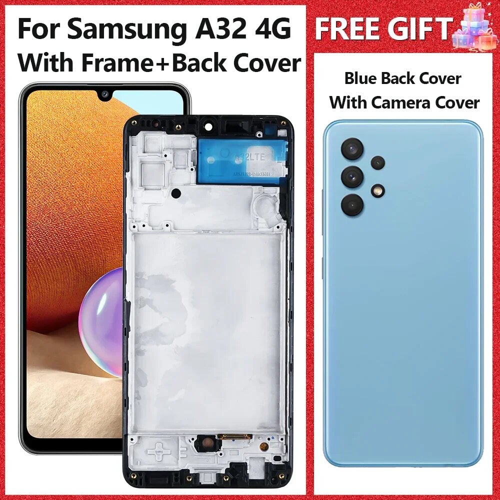AMOLED для Samsung Galaxy A32 4G ЖК-дисплей Замена сенсорного экрана для Samsung A325 A325F A325M A325N ЖК-дисплей с сенсорным дигитайзером TFT Blue Kit