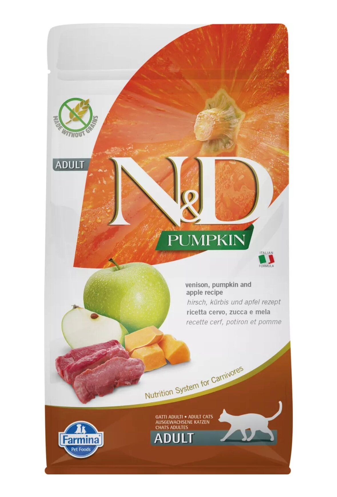 Сухой корм Farmina ND Cat Pumpkin Venison для взрослых кошек с олениной и тыквой, 5кг