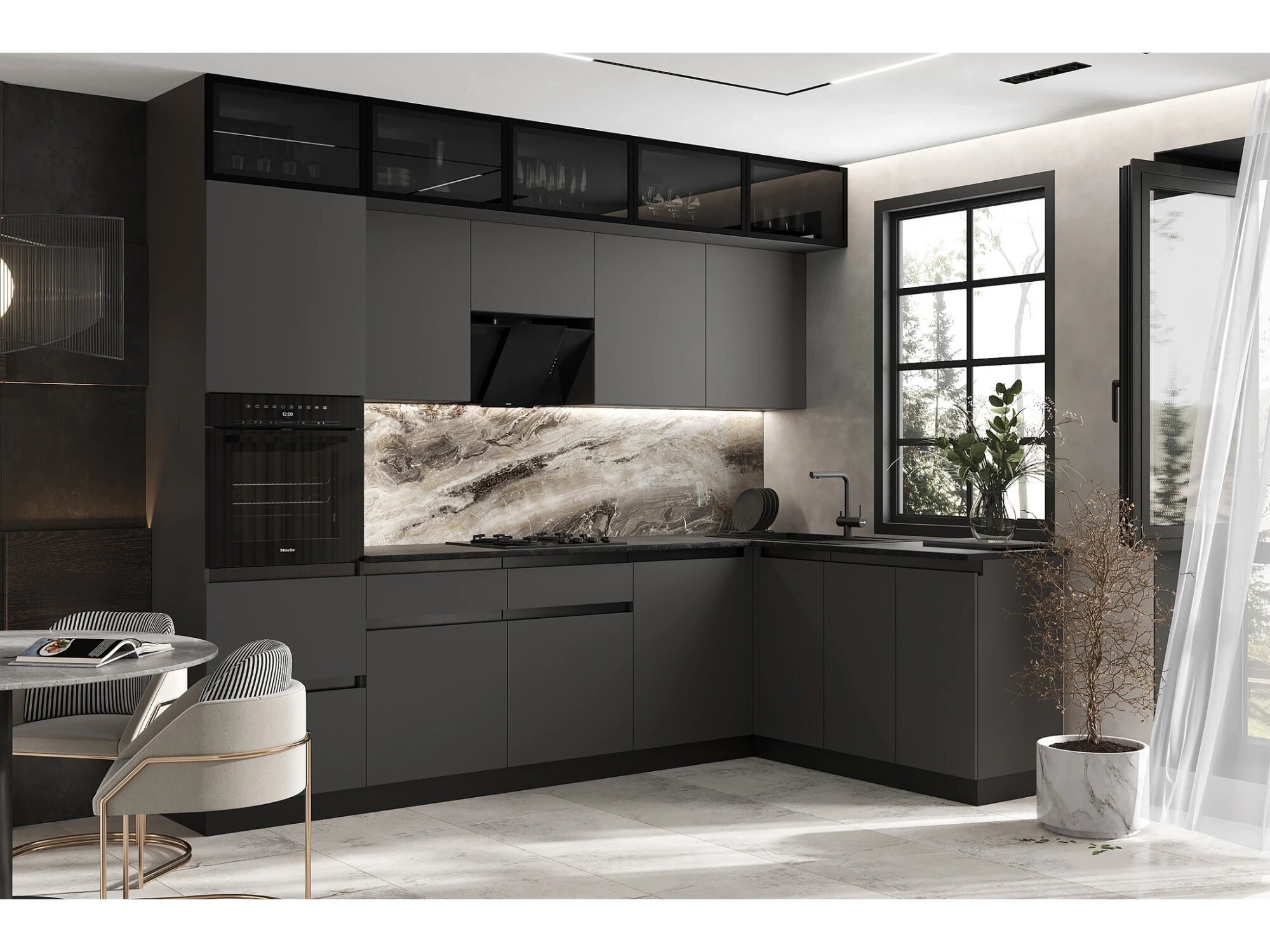 Современная угловой Кухонный гарнитур 3000х1800 Графит/Графит софт