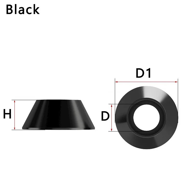 Шайбы конические алюминиевые NEWHONGHUIDA M2 M2.5 M3 M4 M5 M6 M8 Черный, Black, M3 (30Pcs)