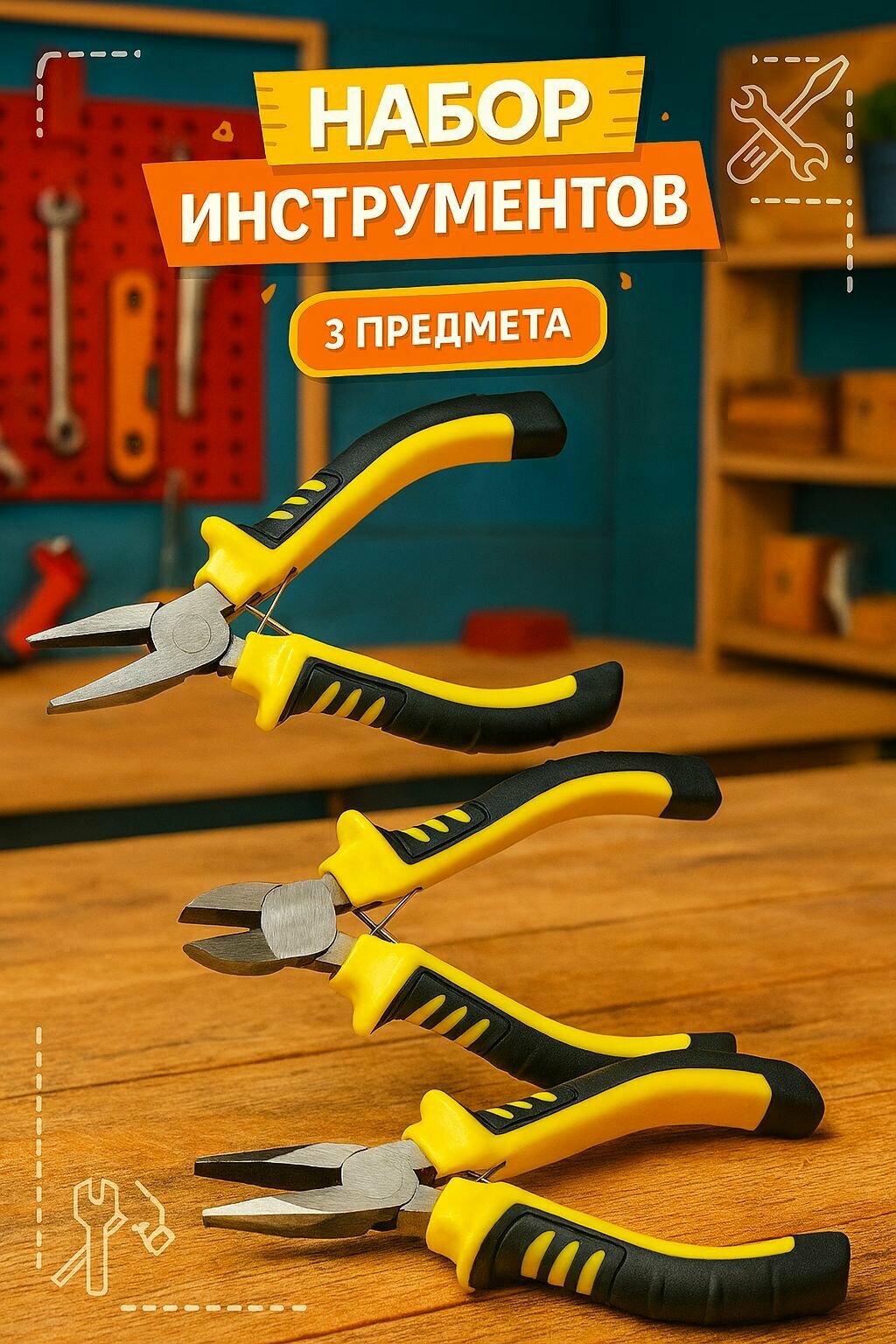 Набор инструментов 3 предмета плоскогубцы пассатижи бокорезы