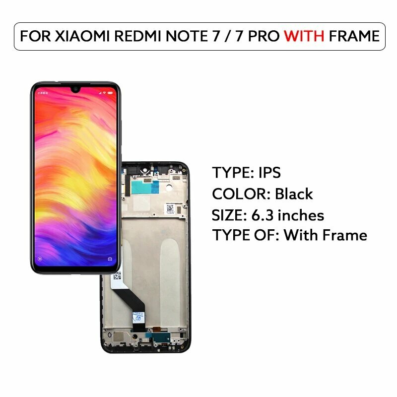 ЖК-экран для Xiaomi Redmi Note 7 Note 7 Pro, ЖК-дисплей, дигитайзер сенсорного экрана в Black Frame