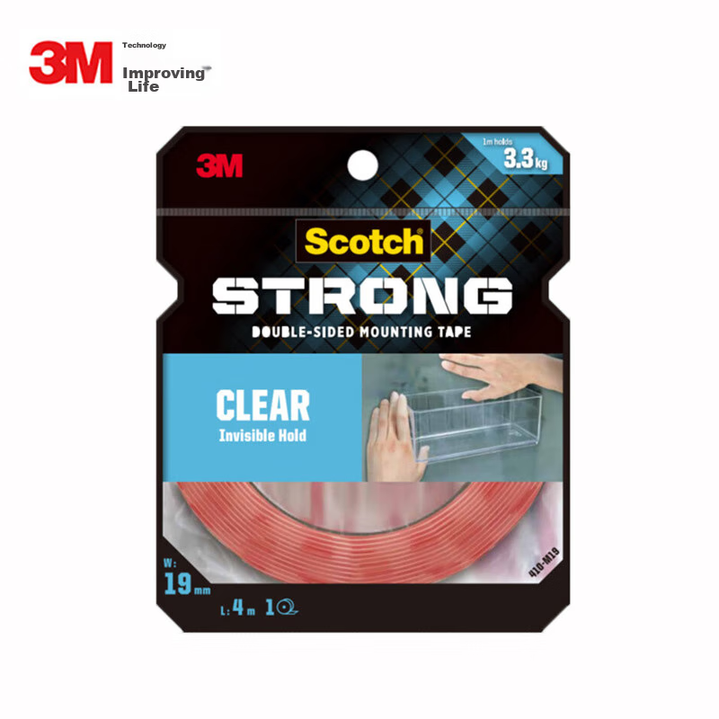 3M Transparent Invisible Strong Double-Sided Tape, Heat And Cold Resistant, Waterproof, Suitable for Glass/tiles, Etc. 19mm Wide, 4m Long, 1mm Thick