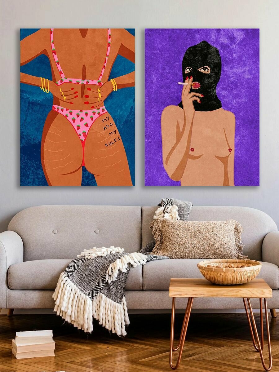 Картина модульная на стену / композиция из 2-х картин, "Девушка секс эпатаж", 70х100 см.
