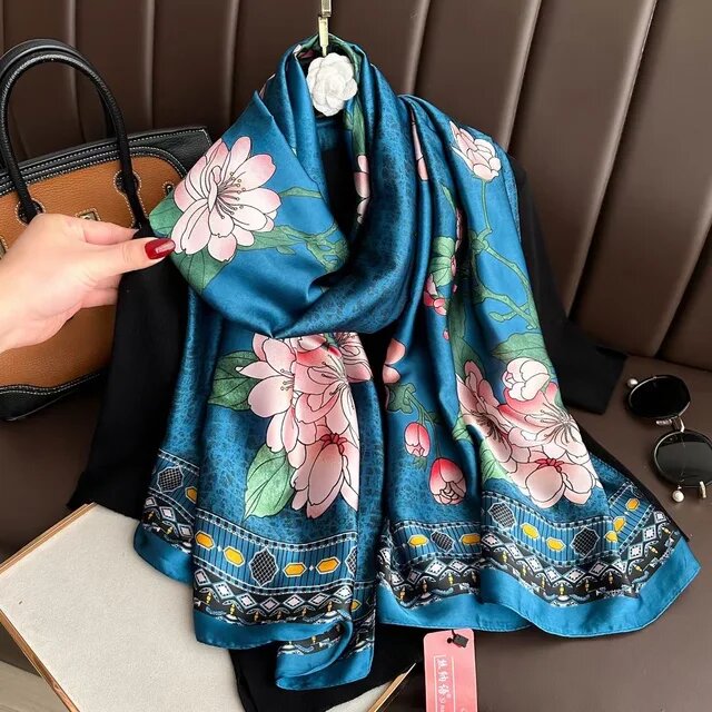 Женские модные красивые мягкие шелковые шарфы 180*90 см, Женская шаль, хиджаб, платок, бандана, глушитель, Пляжное парео