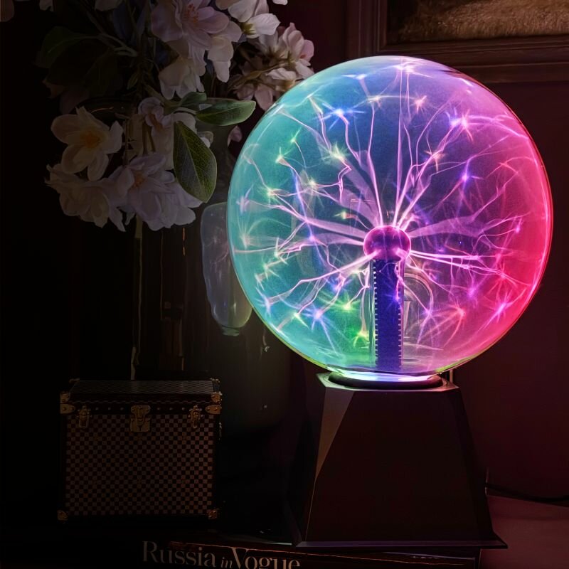 Плазма шар Тесла с молниями большой 20 см 3 цвета