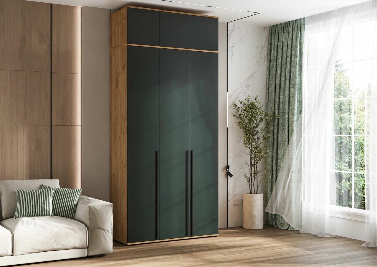 Шкаф Норд 3-х створ. с антресолью Изумрудный, Дуб Крафт 1200 мм