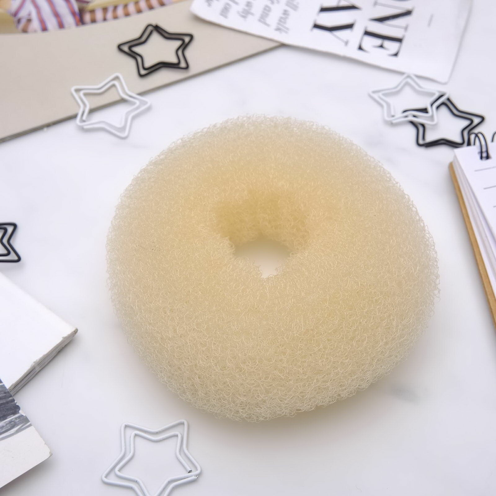 Валик - резинка для создания пучка, 4x9 см, бежевый, цвет: бежевый, 6 шт.