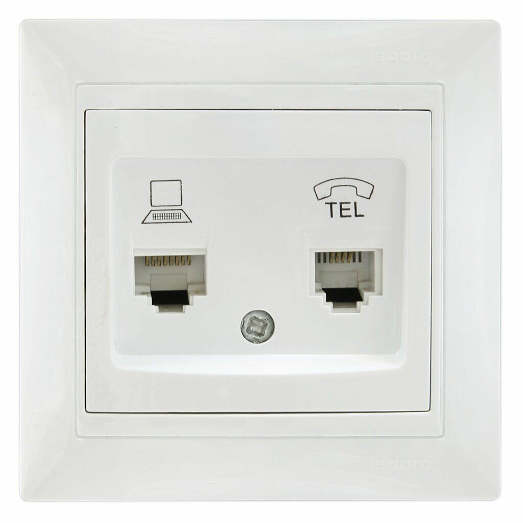 LEDARD Novus Розетка телефонная и компьютерная 2м RJ11+ RJ45 с/у белый (10) 6078667