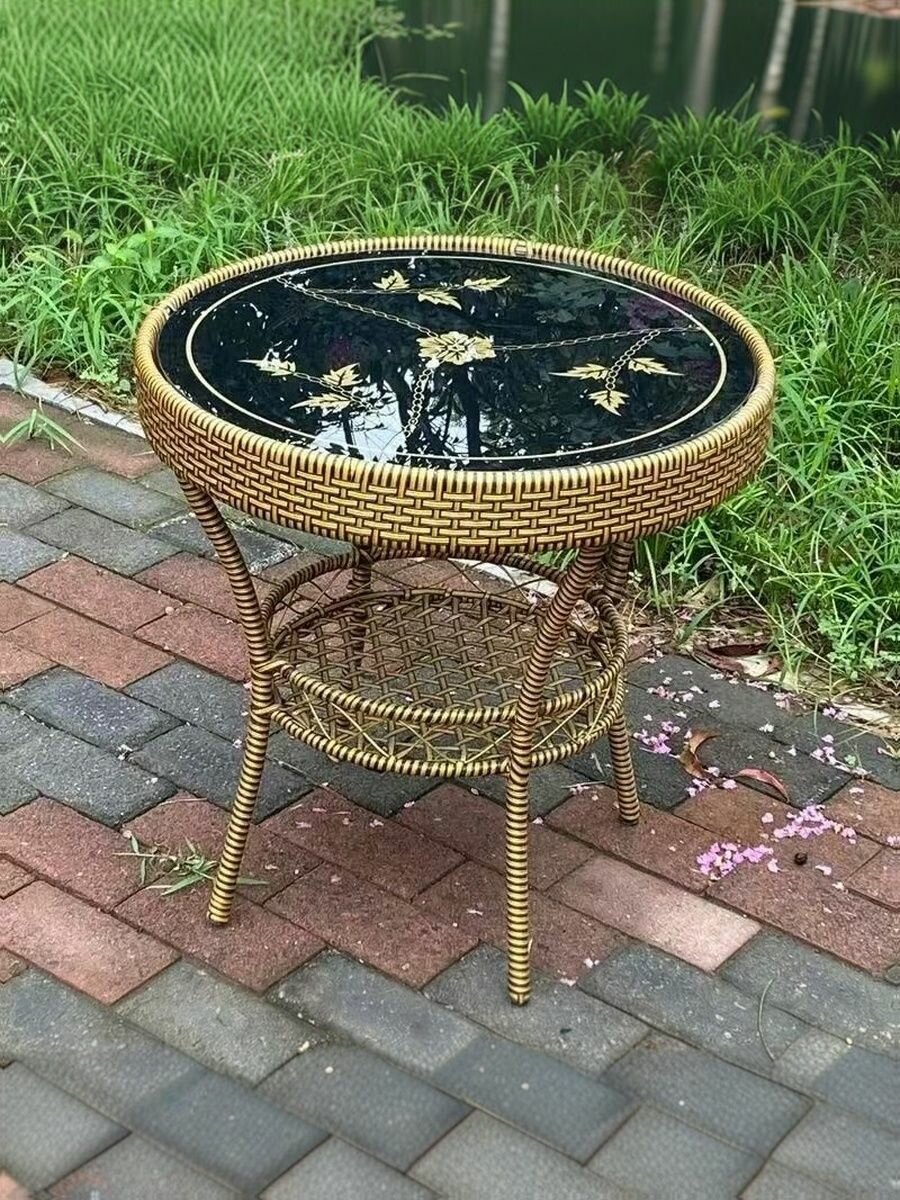 Закаленное стекло, Садовый стол из ротанга, 58*58*60 см