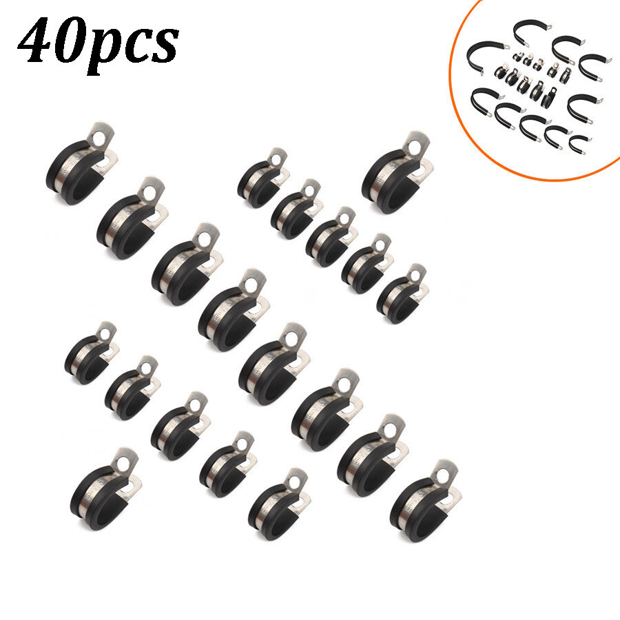 Универсальные хомуты для кабеля из нержавеющей стали, 40 шт, 1 дюйм, с резиновыми амортизаторами, изолированные, металлические хомуты, держатели для труб, проводов или кабелей для монтажа