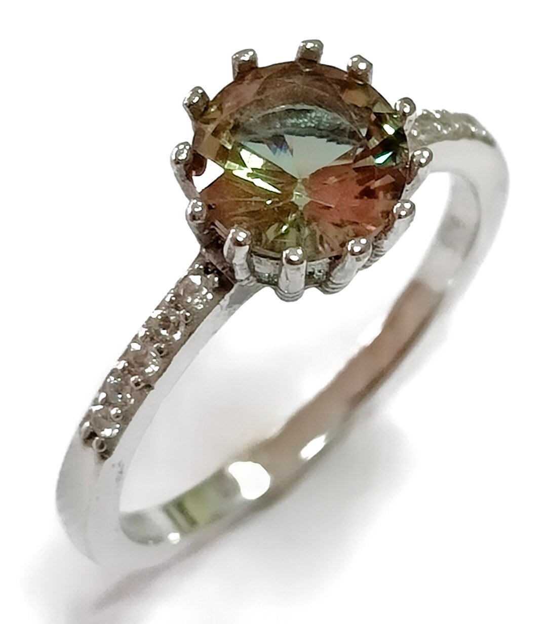 Кольцо помолвочное, серебро, 925 проба, родирование, султанит, фианит