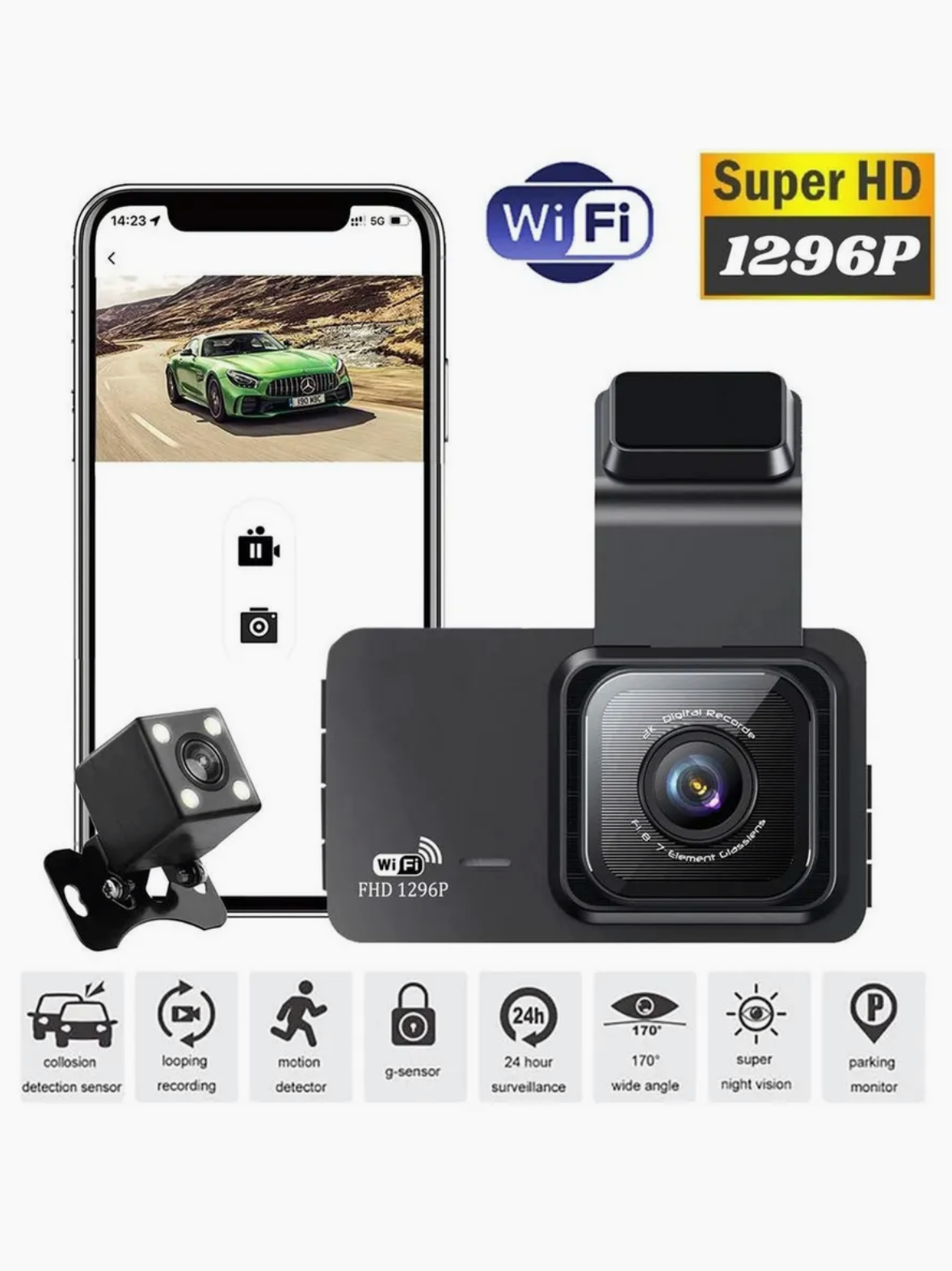 Видеорегистратор Blackbox DHD-15 1296P, с двумя камерами, WI-FI