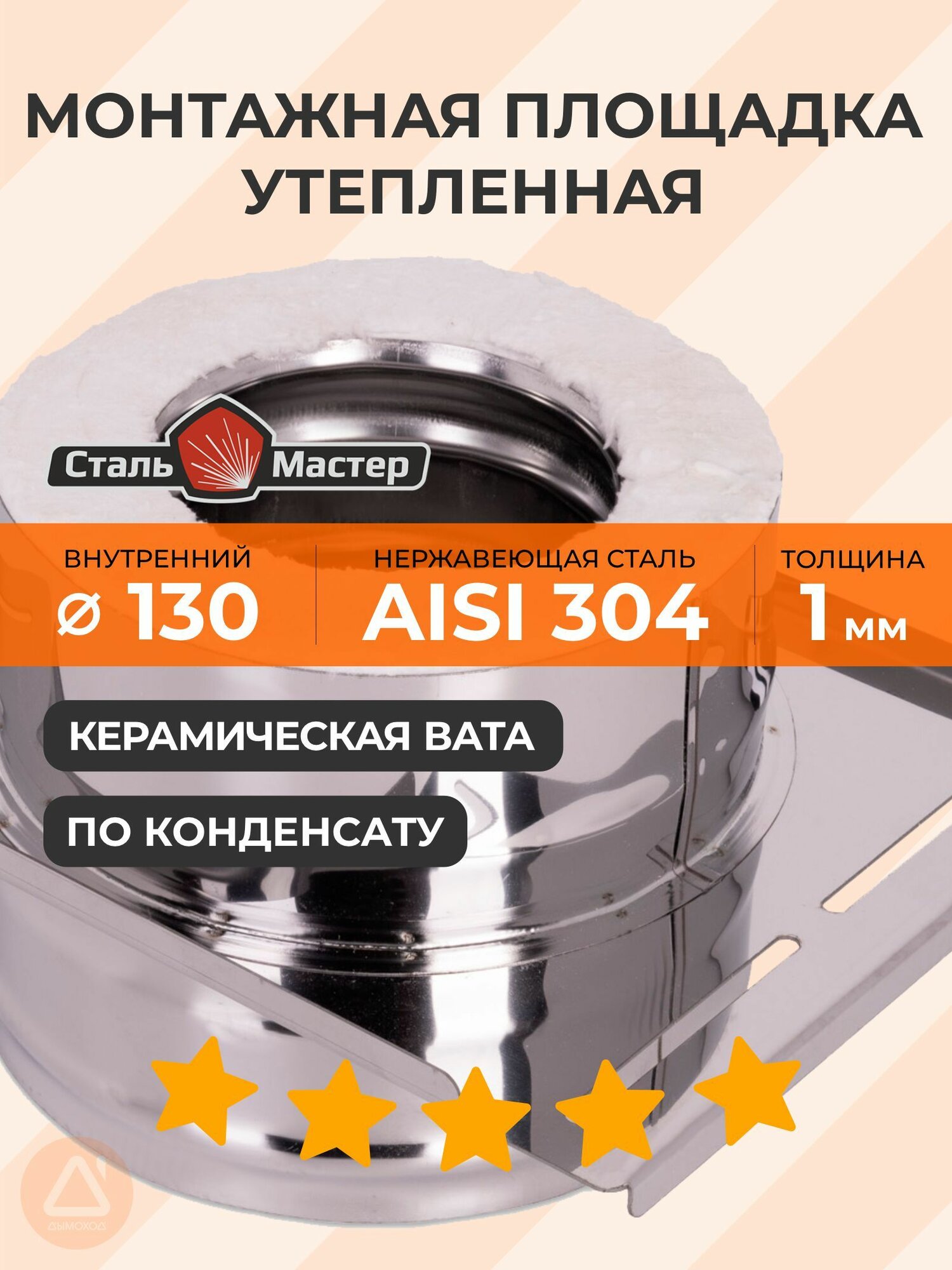 Монтажная площадка утепленная К 130 / 220 нерж 1 мм (AISI 304) / нерж 0,5 мм супервул