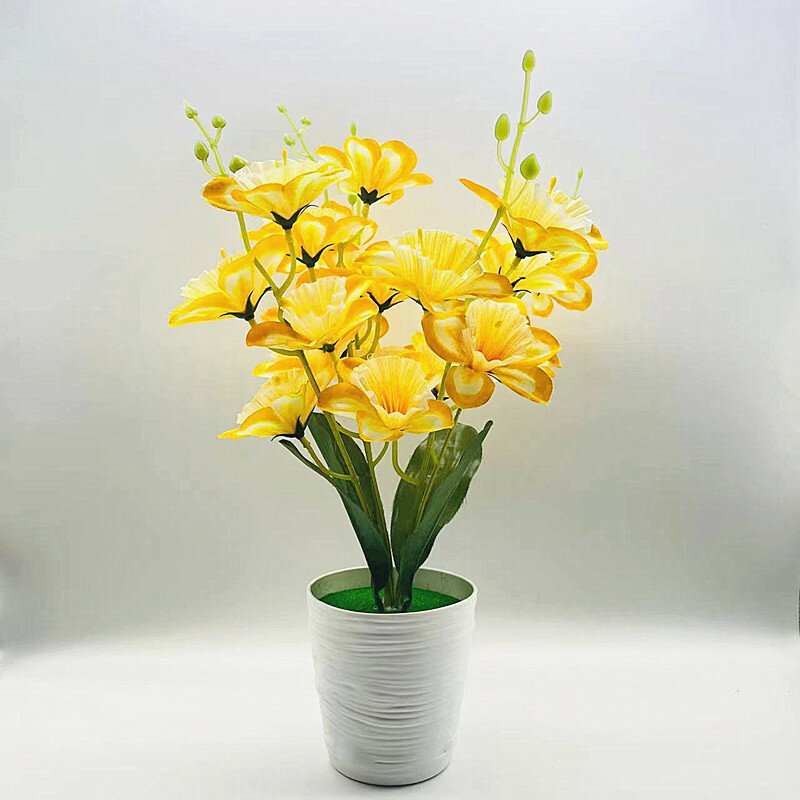 Silk orchid arrangement with injection process for party decor and living space enhancements, yellow
