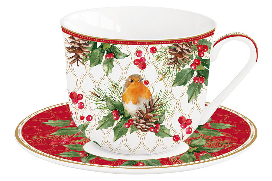 Чашка с блюдцем 0.37л "Рождественские ягоды" в подарочной упаковке EL-R1182/CHBE